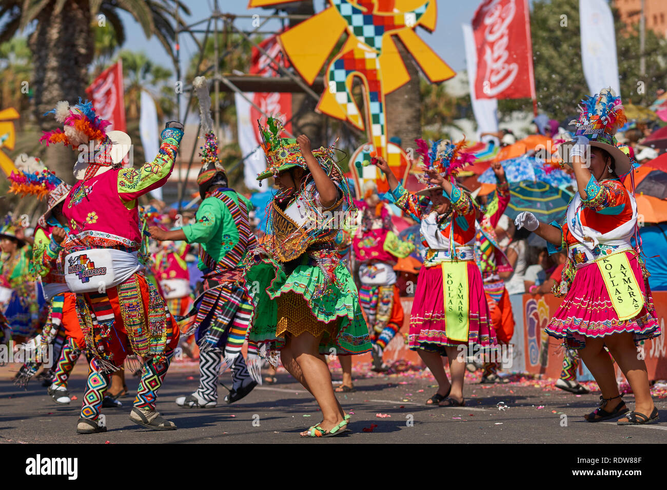 Tinkus dancing group in colourful costumes performing a traditional ...