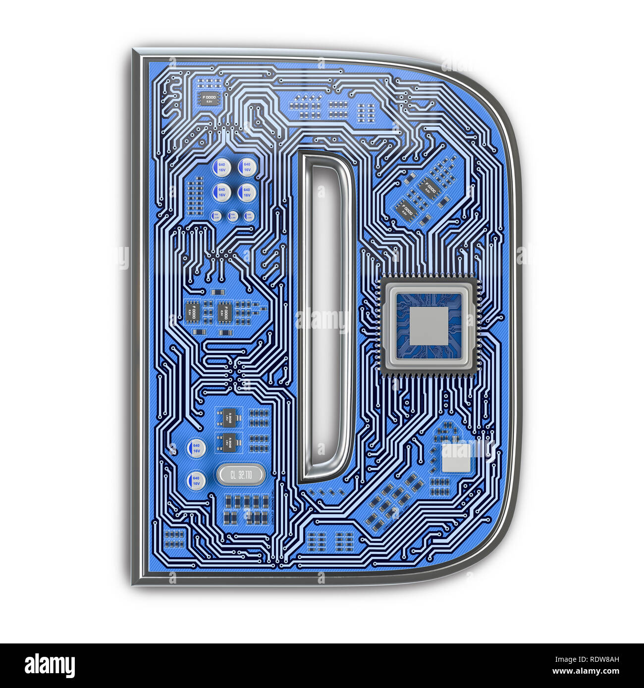 Letter D. Alphabet in circuit board style. Digital hi-tech letter ...