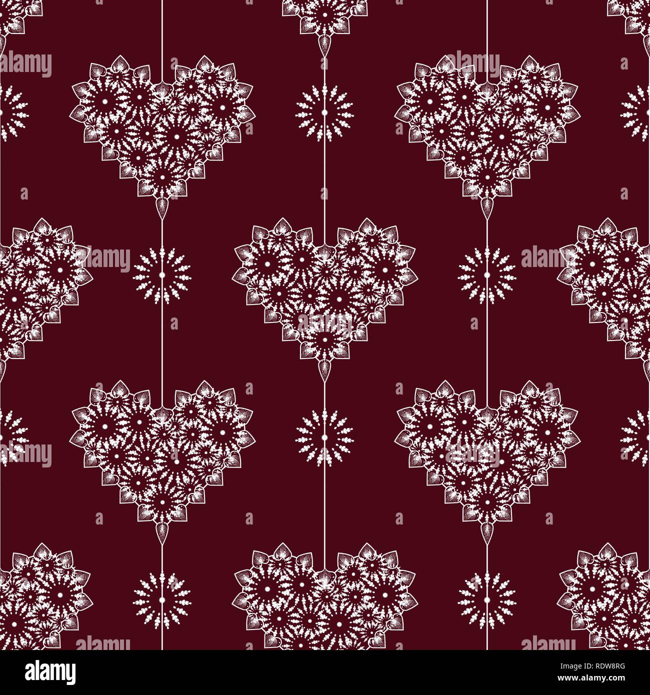 delicate sweet lace heart on a red background Seamless pattern 10 eps ...