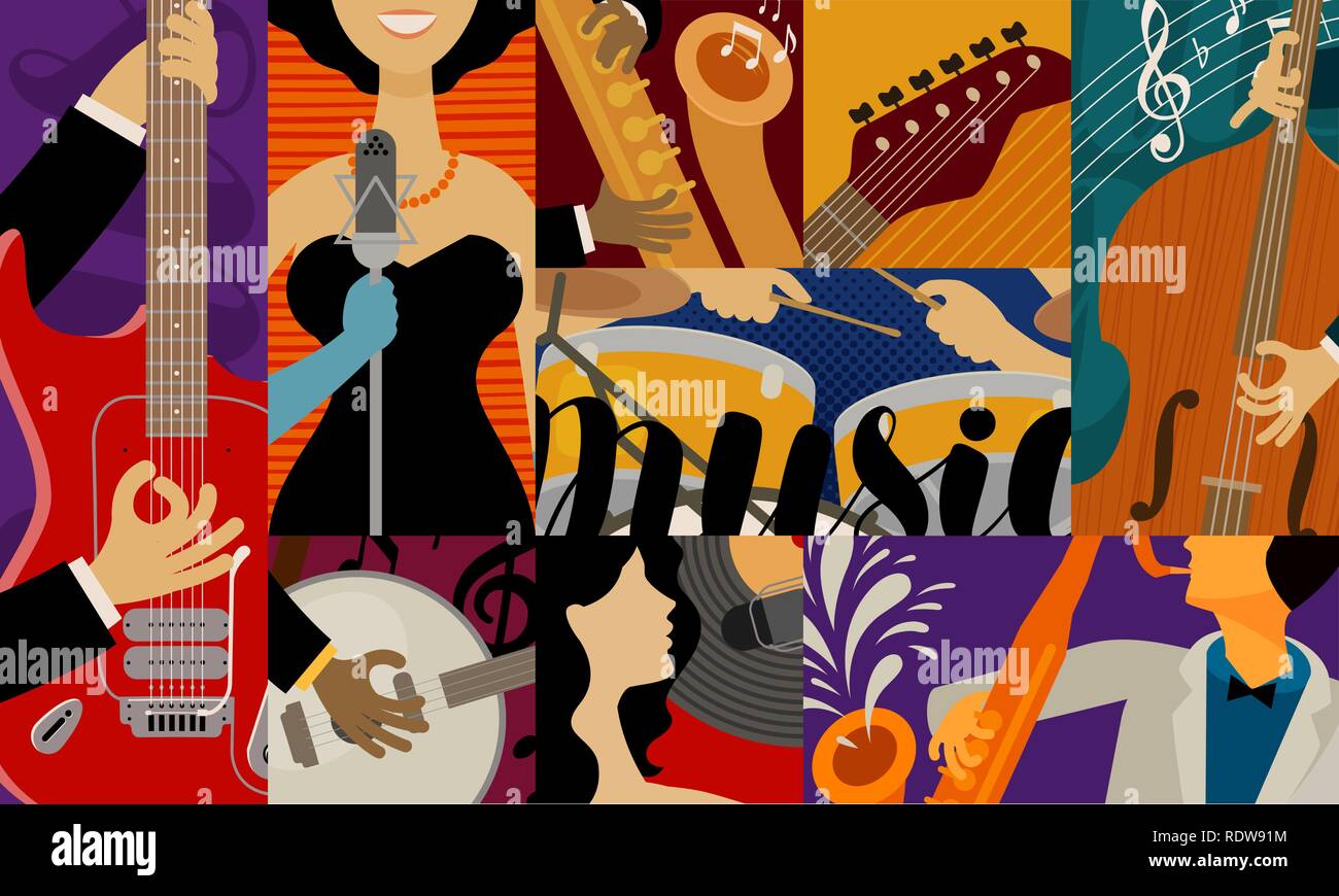 Music concept, background. Jazz festival, concert performance vector ...