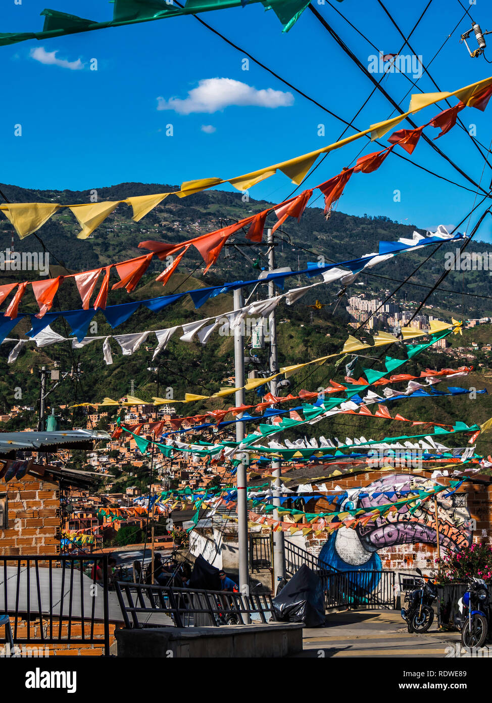 Flags decoration of Comuna 13 in Medellin Stock Photo - Alamy