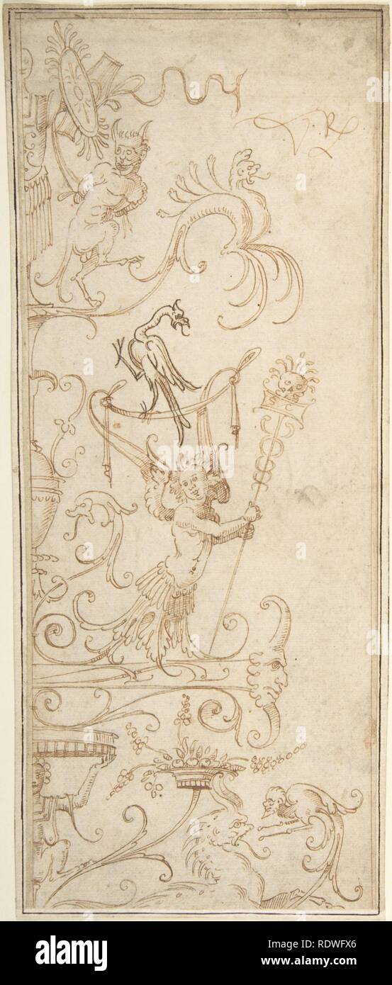 Antique-Style Ornamental Oblong Design- Grotesque Figures, Masks, and ...