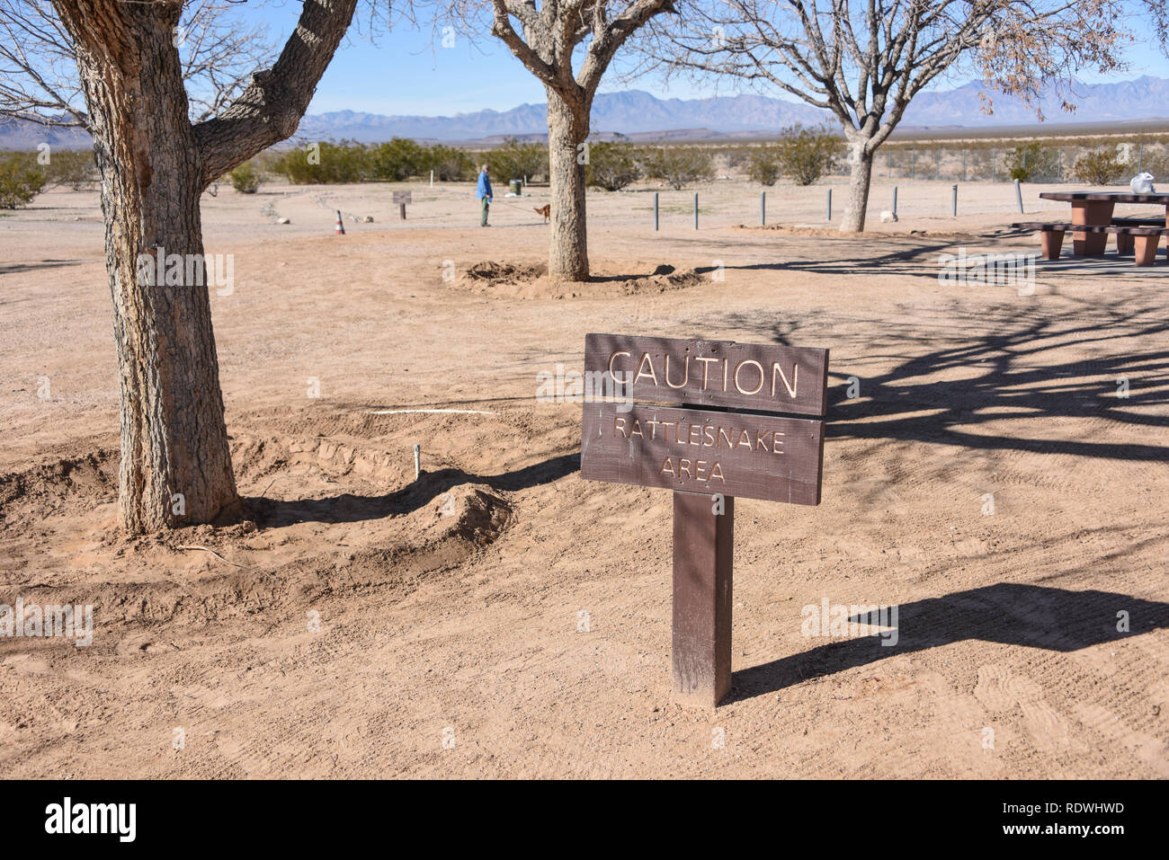 Rattlesnake Area warning signs at rest stop along interstate in ...