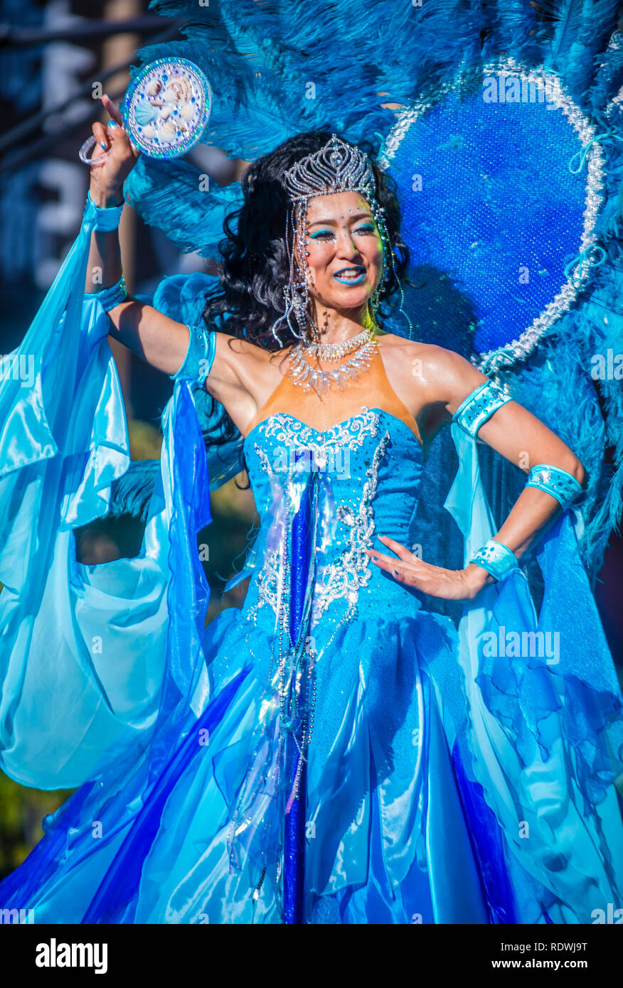 Participant in the Asakusa samba carnival in Tokyo Japan Stock Photo ...