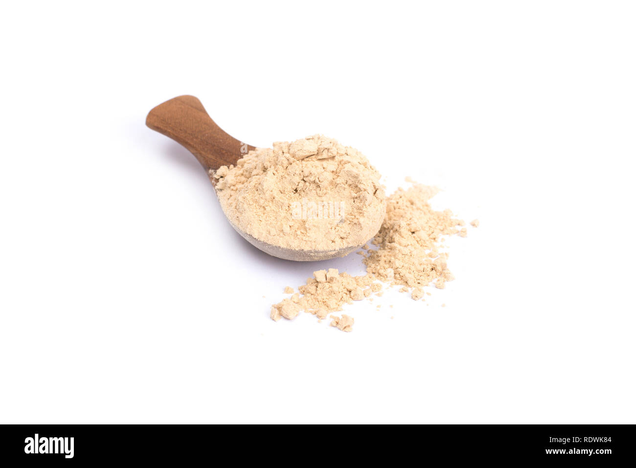 sand ginger (Kaempferia galanga) powder herb on wooden spoon isolated ...