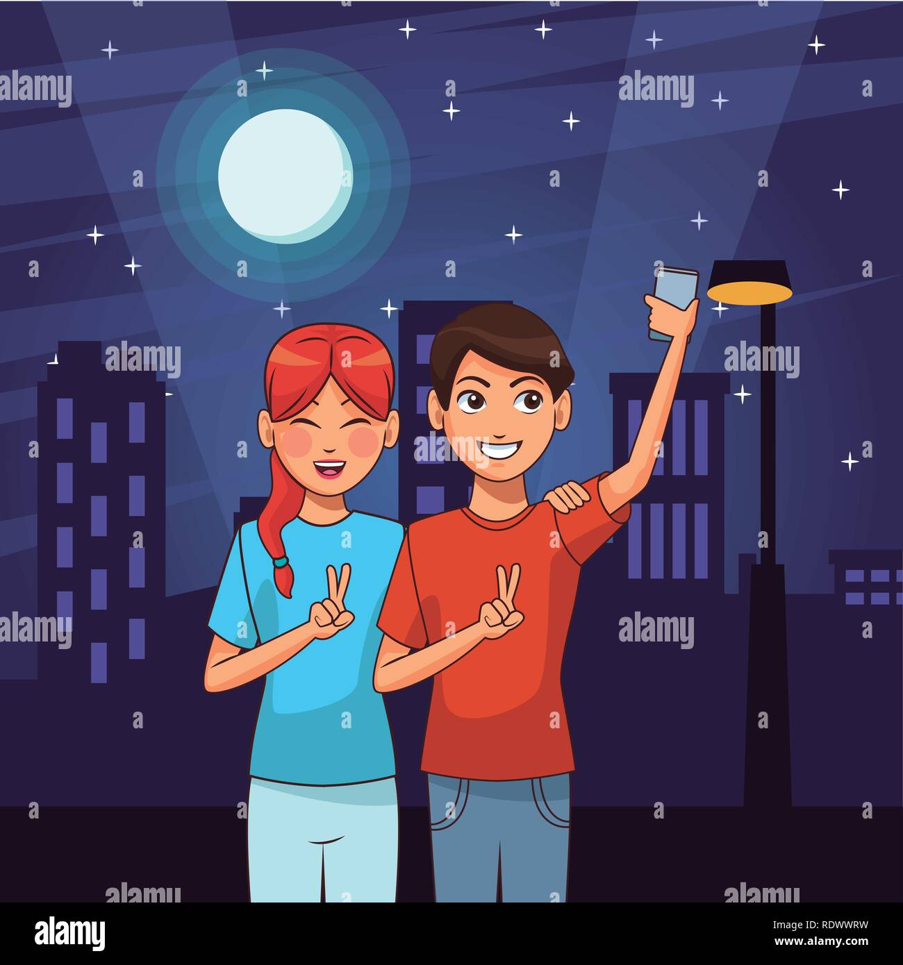 Two Man Woman Friends Selfie Stock Vector Images Alamy
