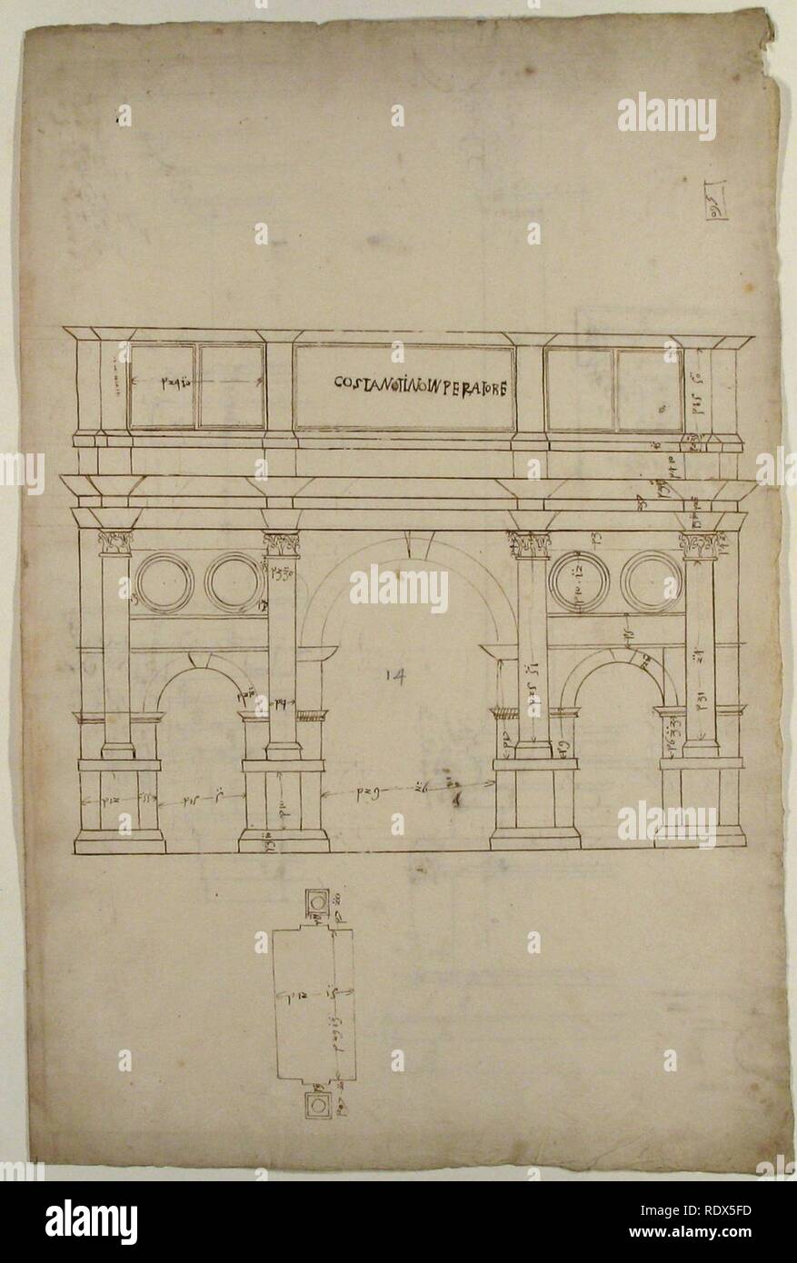 Arch of Constantine, elev, partial plan (recto) Arch of Constantine ...