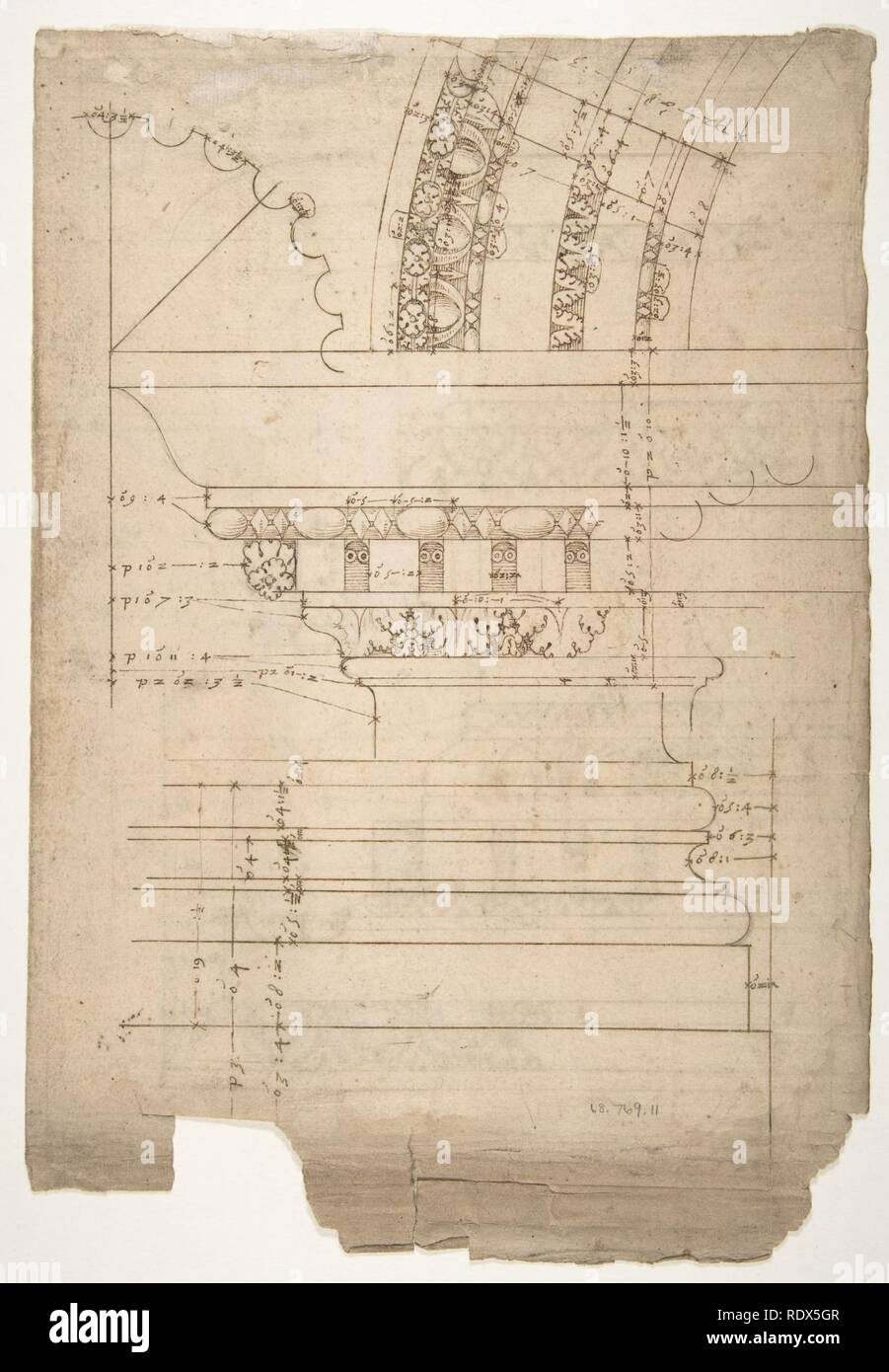 Arch of Septimius Severus, entablature, elevation; attic, base ...
