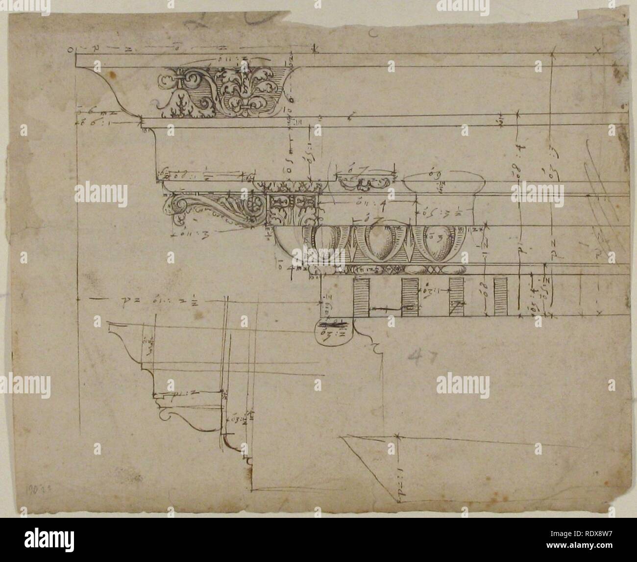 Arco dei Pantani, Forum of Augustus, cornice, elevation; schematic ...