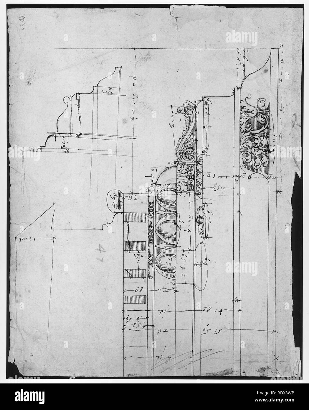 Arco dei Pantani, Forum of Augustus, cornice, elevation; schematic ...
