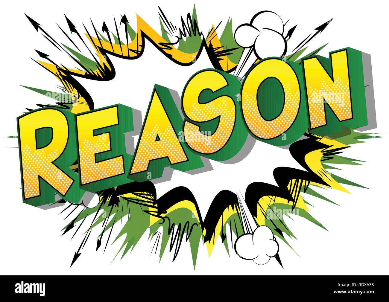 Reason - Vector illustrated comic book style phrase on abstract ...