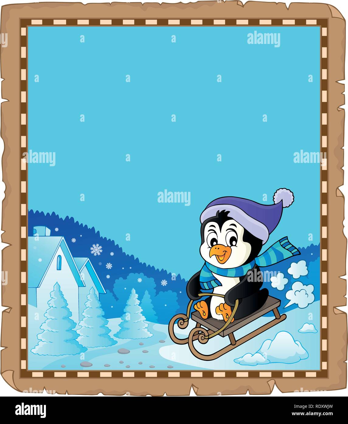 Sledging penguin theme parchment 1 - eps10 vector illustration Stock ...