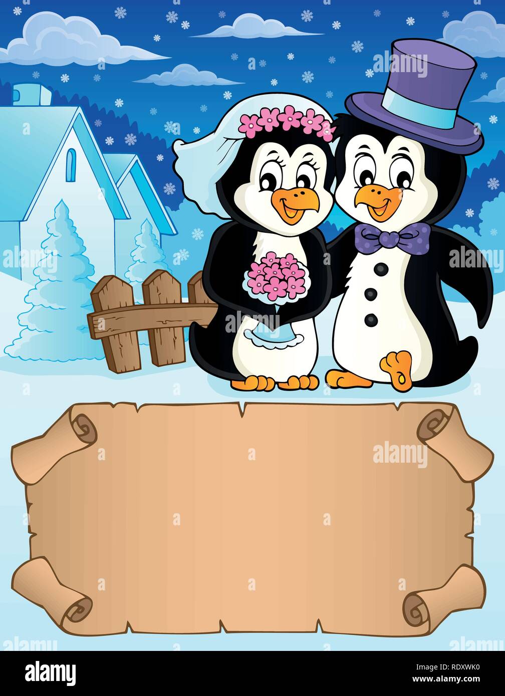 Small parchment and penguin wedding 2 - eps10 vector illustration Stock ...