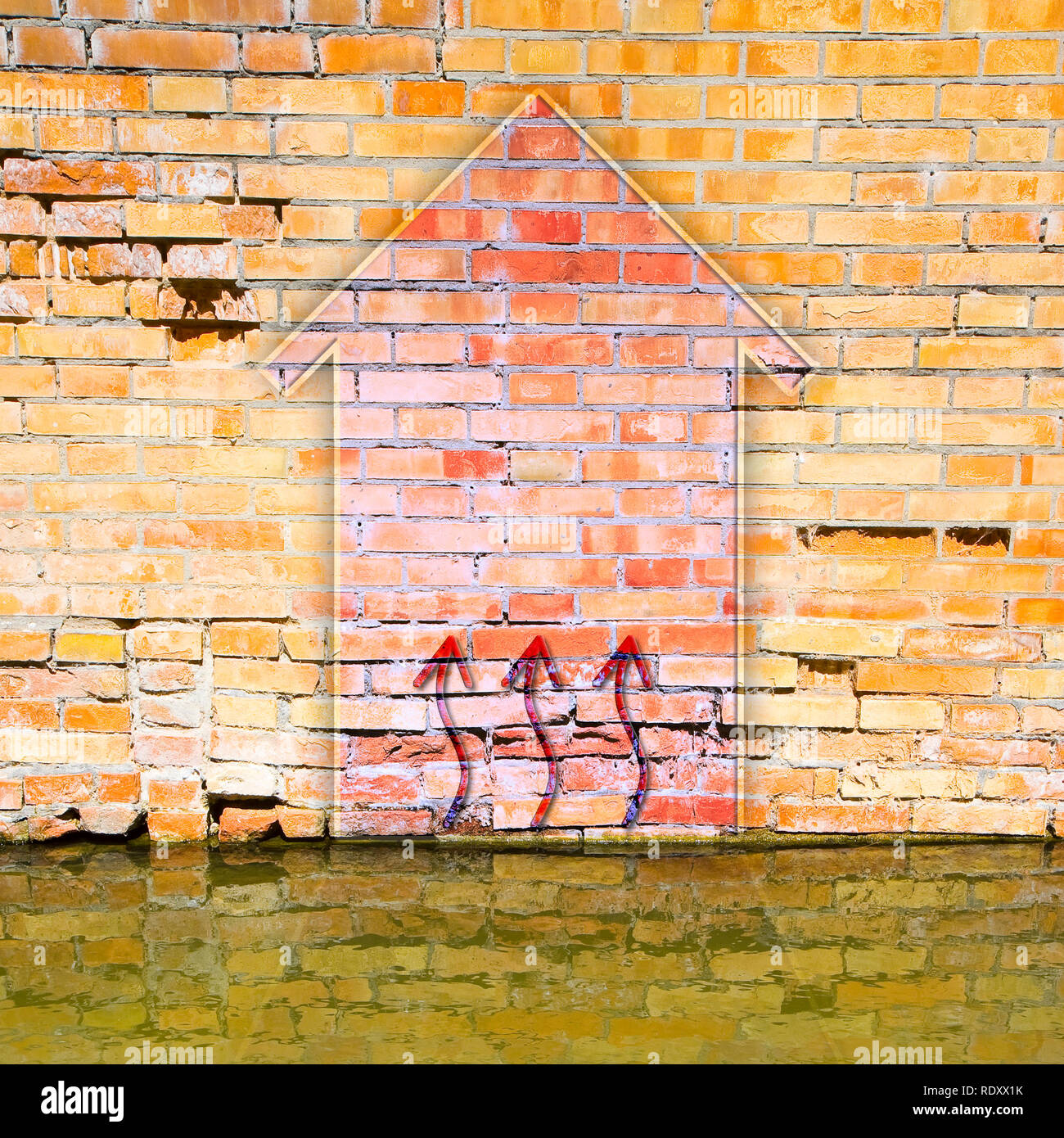 Brick wall damaged by rising damp with copy space Stock Photo - Alamy