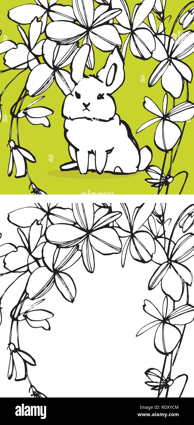 Collection of some cute rabbits, hand draw illustration. Draw vector ...