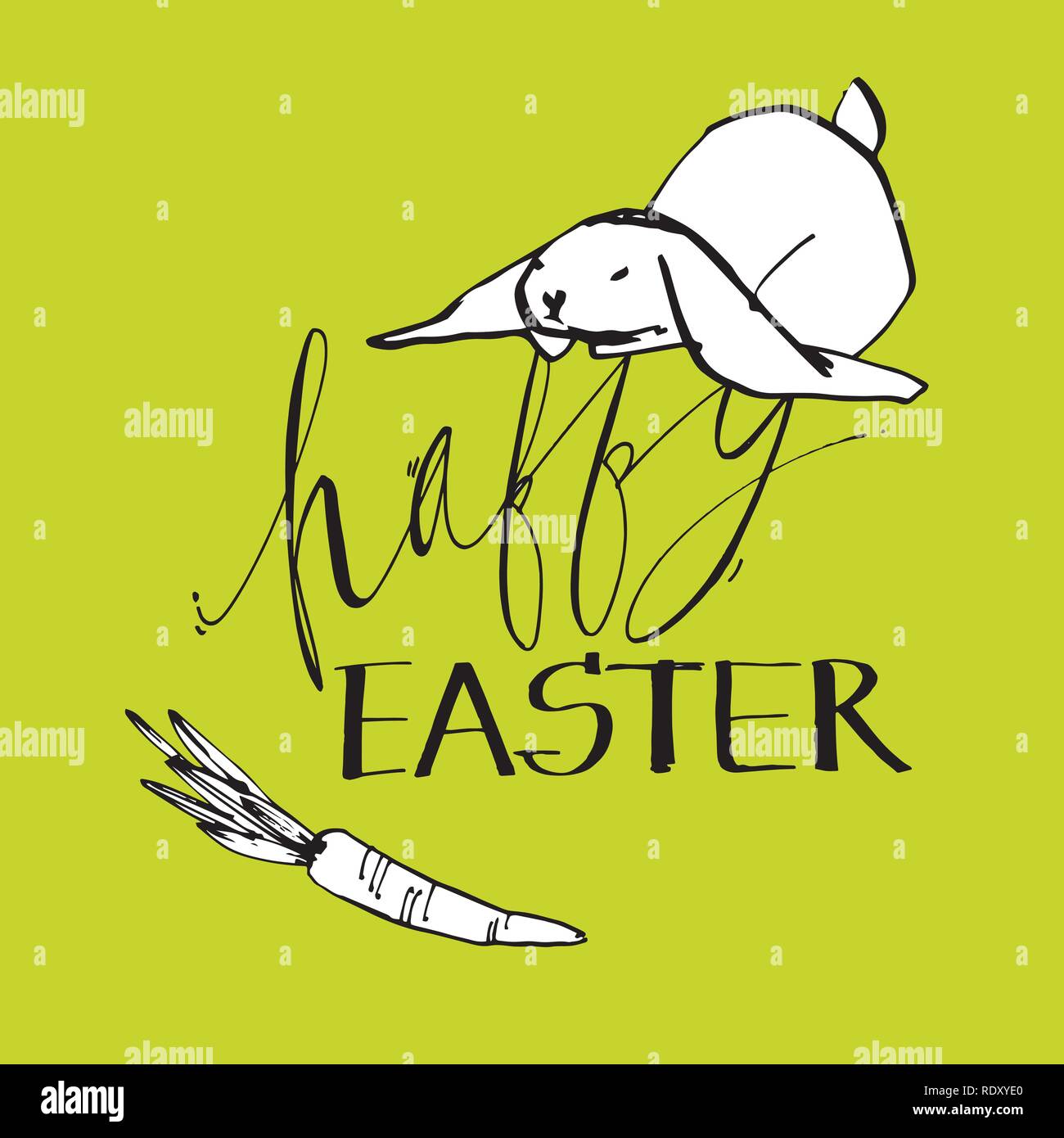 Cute rabbits, hand draw illustration with letterings phrases-Happy ...