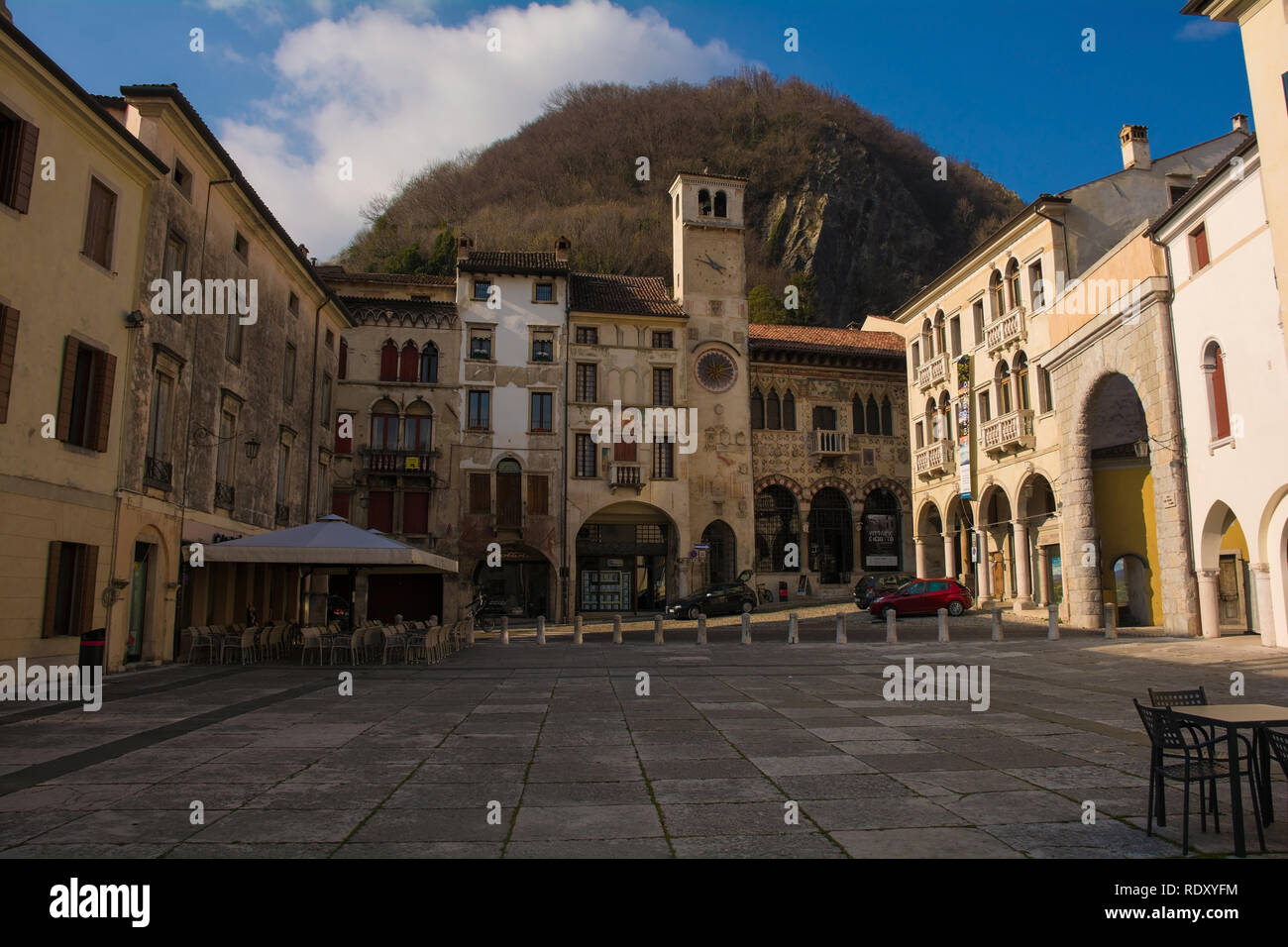 Vittorio Veneto, Italy - February 11th 2018. Buildings in Piazza ...