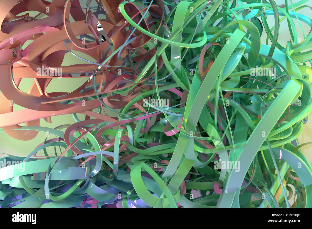 Colorful 3D rendering. Geometric, bunch of messy string, CGI ...