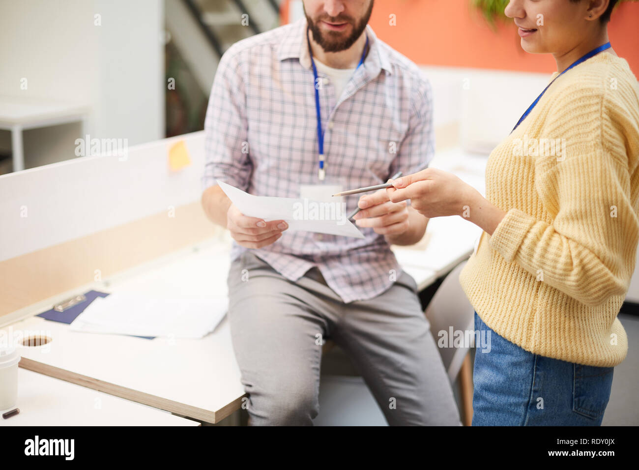 Explaining data in document Stock Photo - Alamy