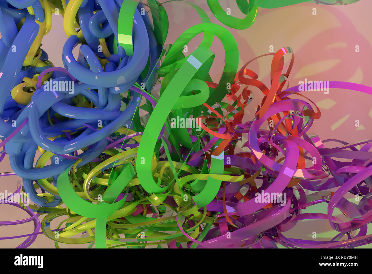 Colorful 3D rendering. Abstract geometric bunch of messy string, CGI ...