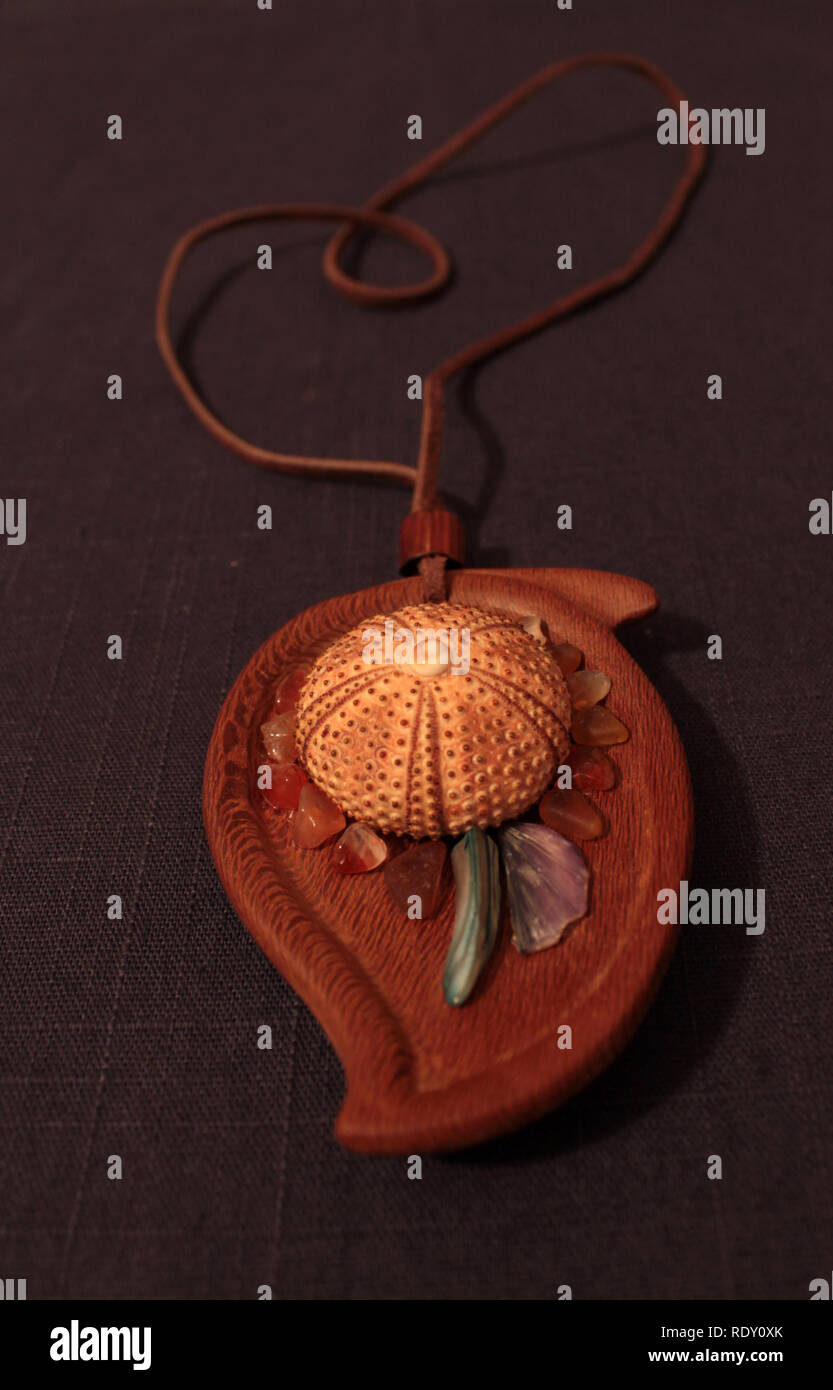 Handamde necklace made of natural materials (sea urchin shells Stock ...