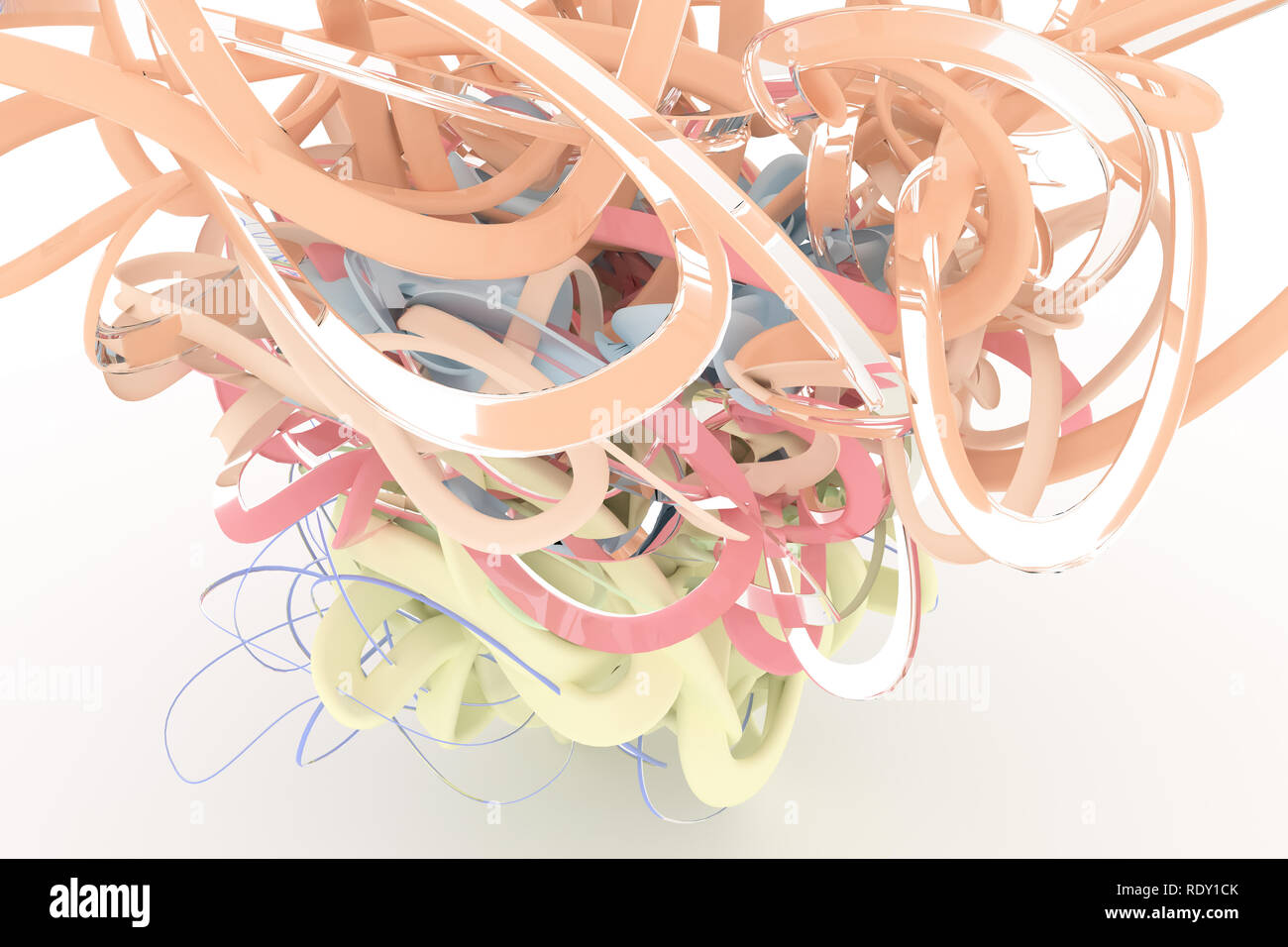 Colorful 3D rendering. CGI composition, bunch of messy string geometric ...