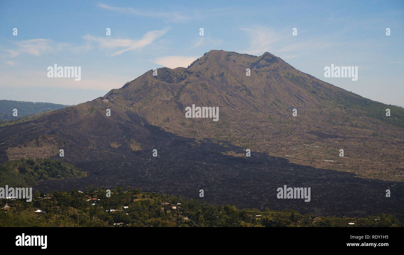 landscape after volcanic eruption volcano Batur mountain landscape with ...