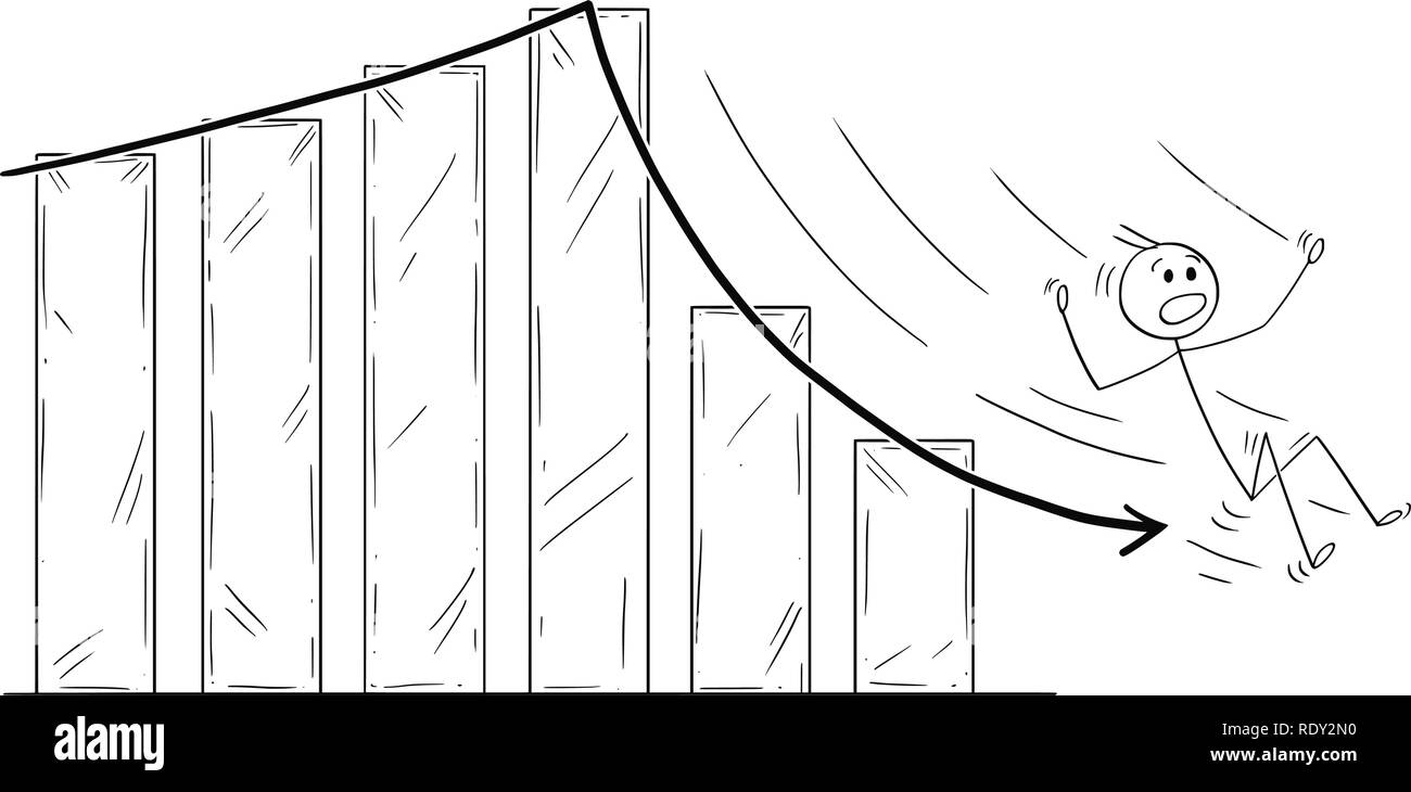 Cartoon of Businessman Slipping or Sliding Down the Falling Business ...