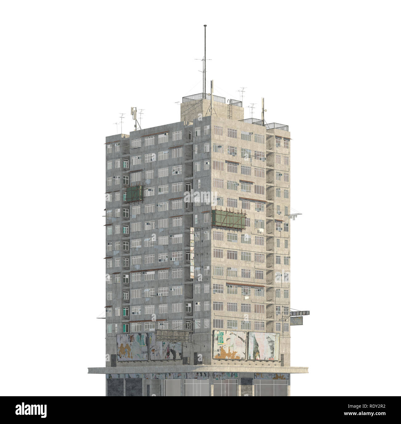 3D illustration slum futuristic building isolated on white background ...