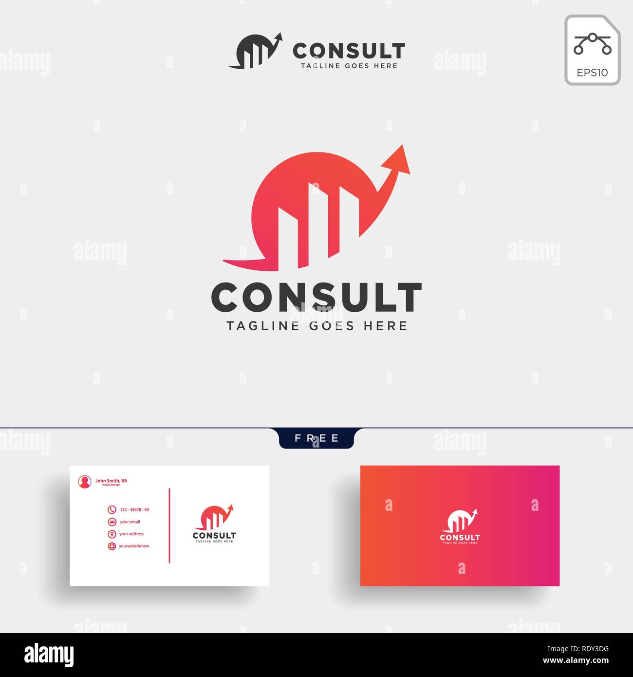 consulting, consult graphic statistic logo template with business card ...