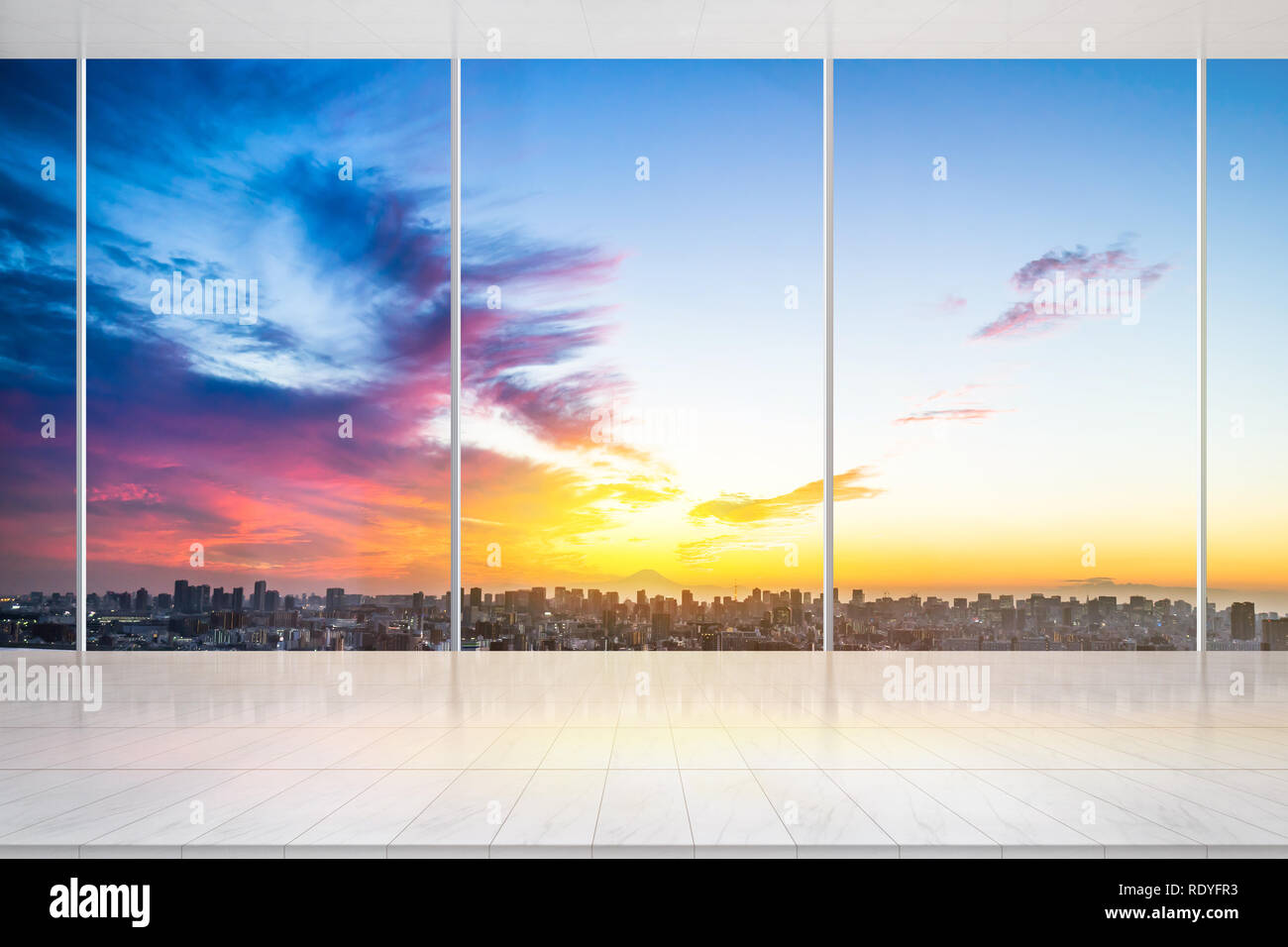 Empty loft with view at skyline hi-res stock photography and images - Alamy