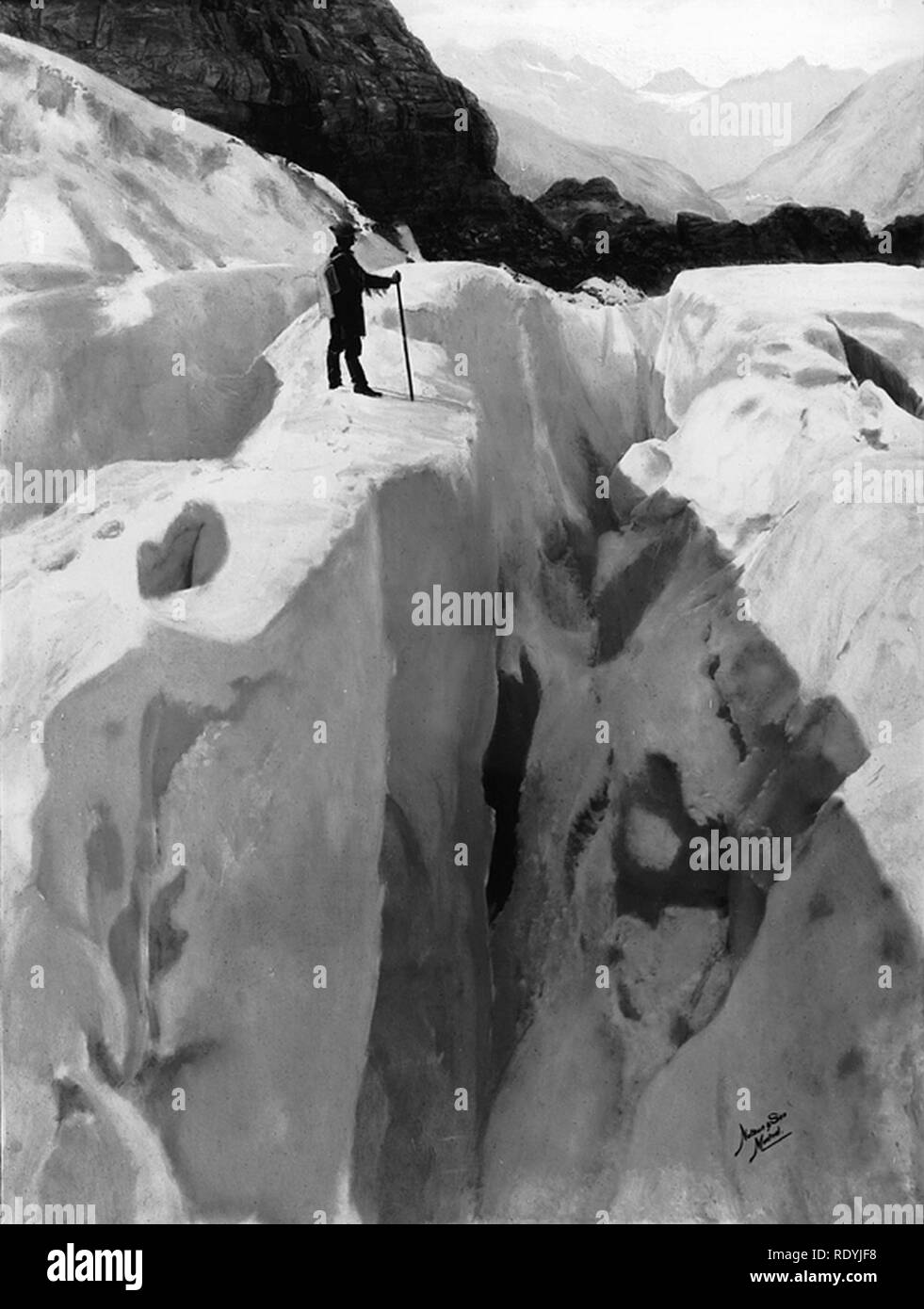 Asulkan Glacier, Glacier Park, BC, painted photograph, 1890 Stock Photo ...