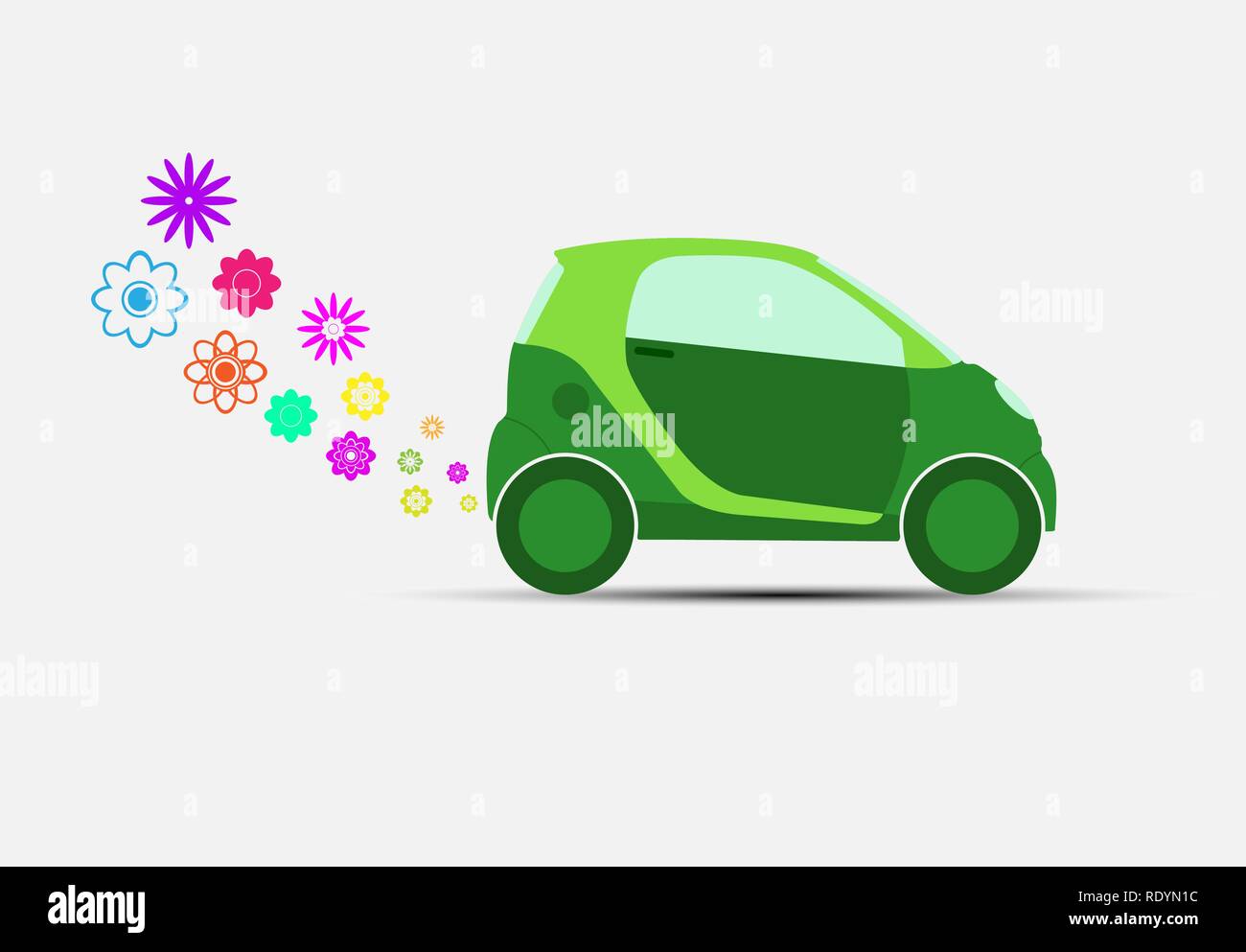 Ecological transport. green car with harmless emissions into the ...