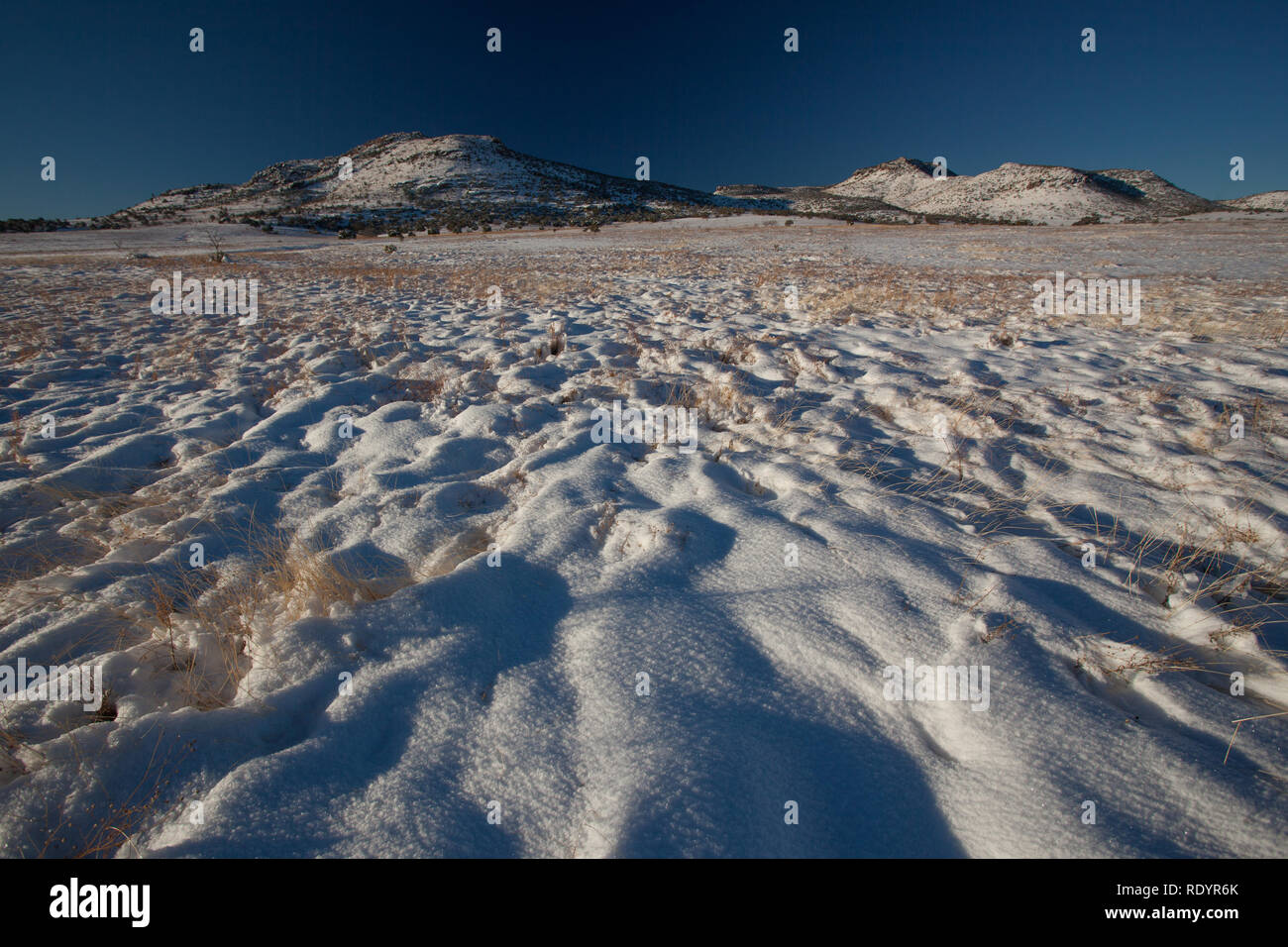 Snow covers the grassland and mountains of the remote Bootheel of New ...