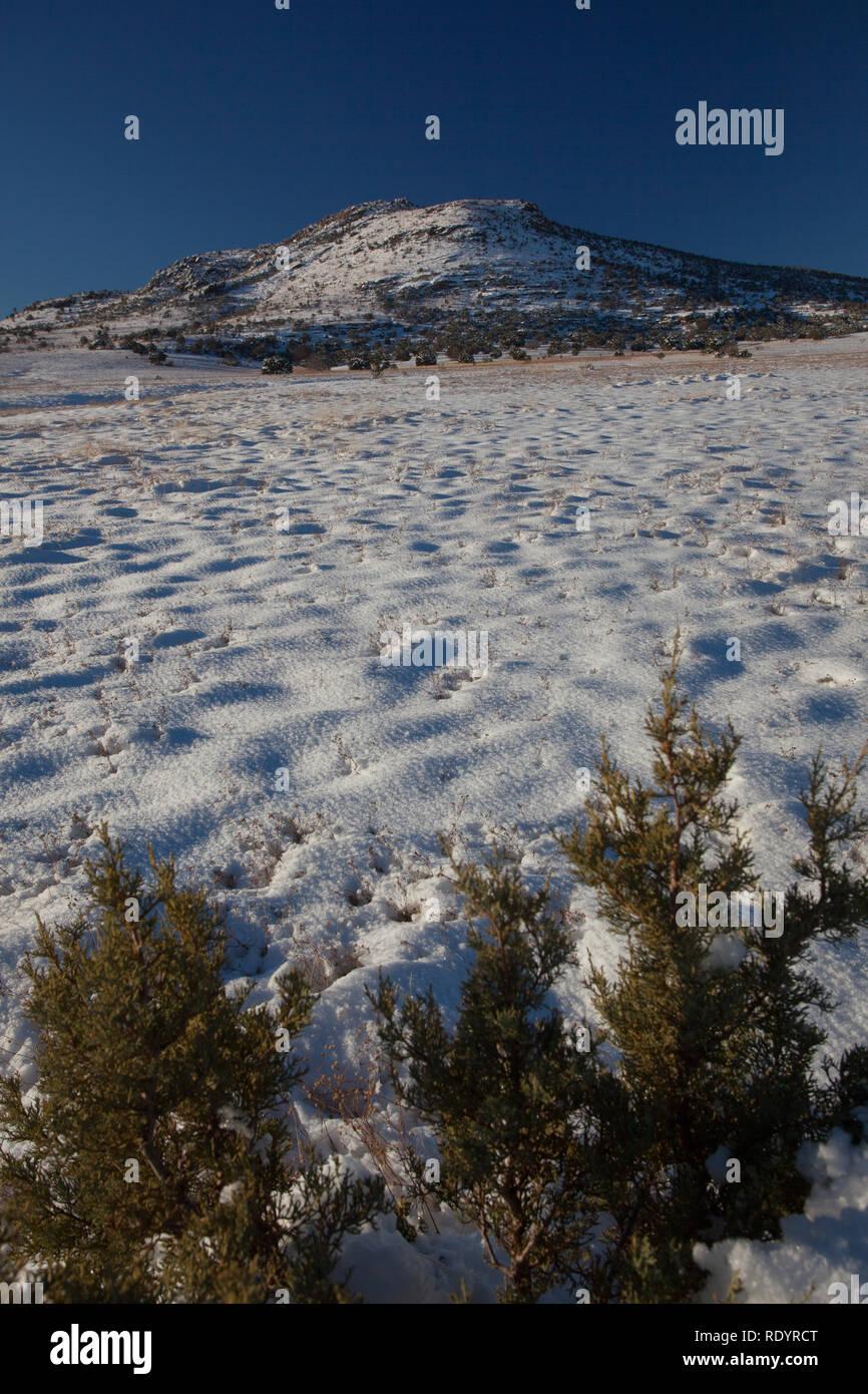 Snow covers the grassland and mountains of the remote Bootheel of New ...