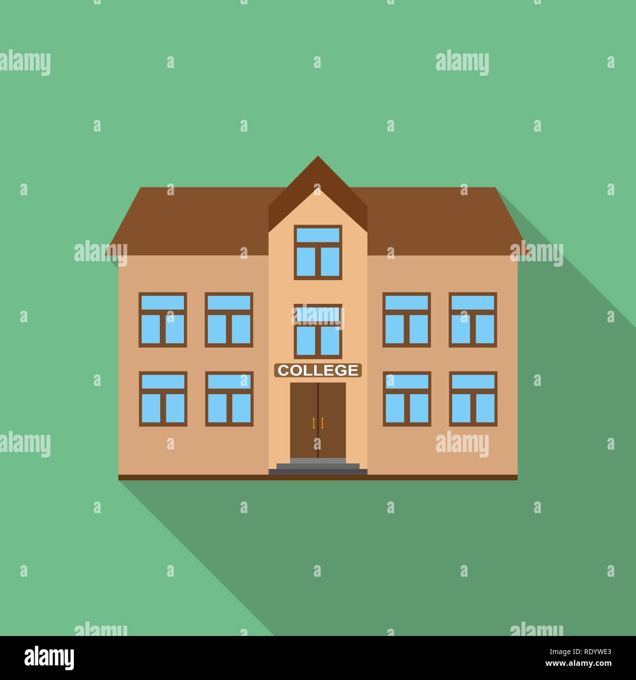 Colorful icon of a two-story building with a college inscription, long ...