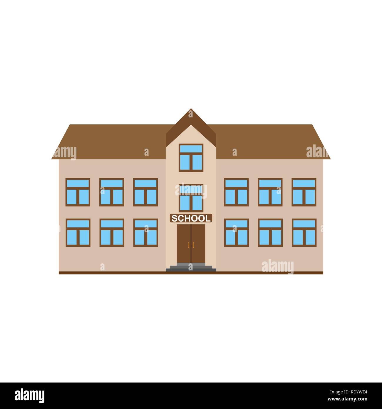 Flat icon of a two-story building with an inscription school Stock ...