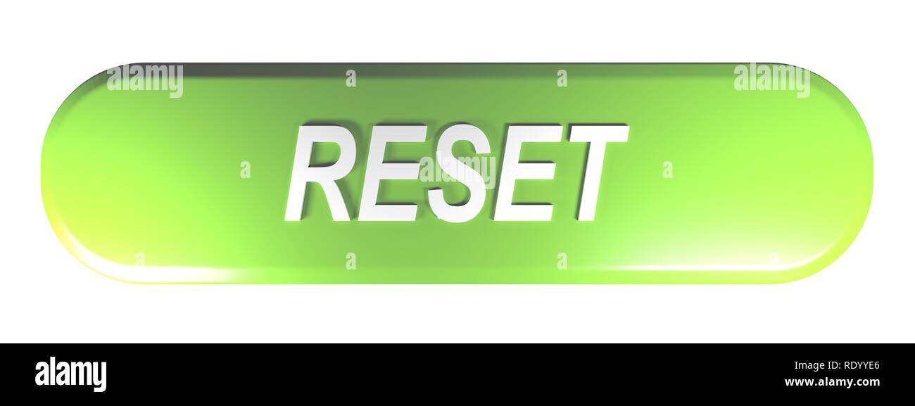 Green rounded rectangle push button RESET - 3D rendering Stock Photo ...