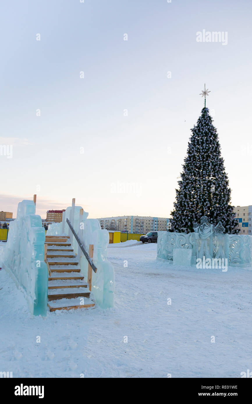 Ice town in the winter evening on Christmas Eve Stock Photo - Alamy
