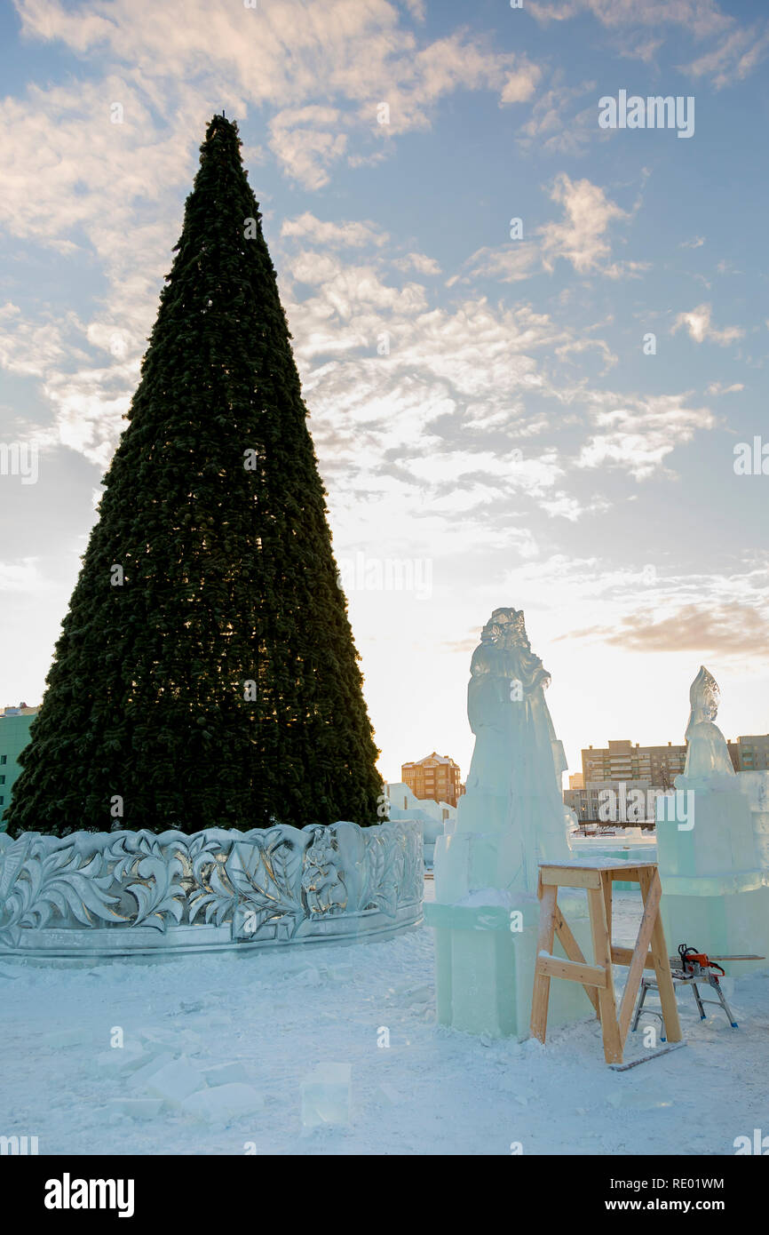 Ice town in the winter evening on Christmas Eve Stock Photo - Alamy