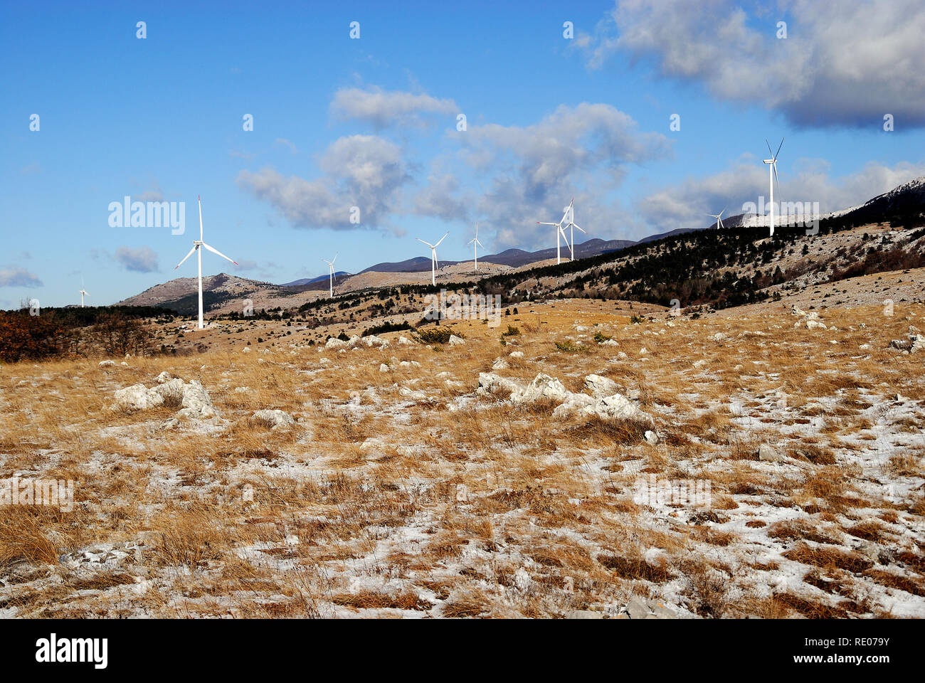 Croatia, Dalmatian coast, Lika and Senj region. Wind turbines Stock ...