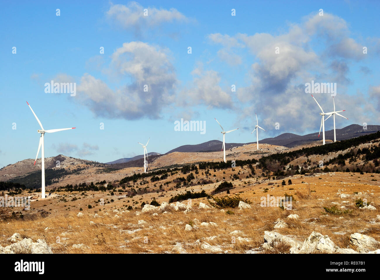 Croatia, Dalmatian coast, Lika and Senj region. Wind turbines Stock ...