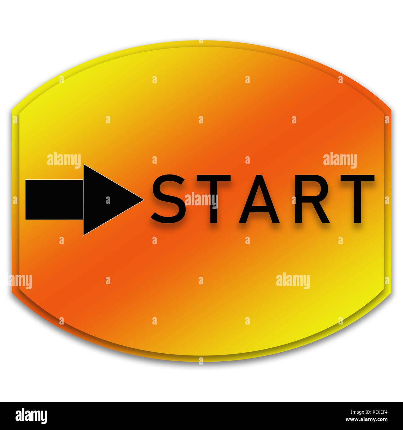Big yellow isolated start button with arrow Stock Photo - Alamy