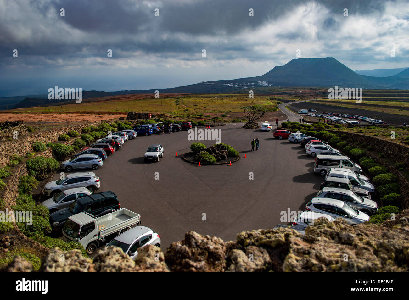 The car park at Mirador del Rio viewpoint on Lanzarote, Canary Islands ...