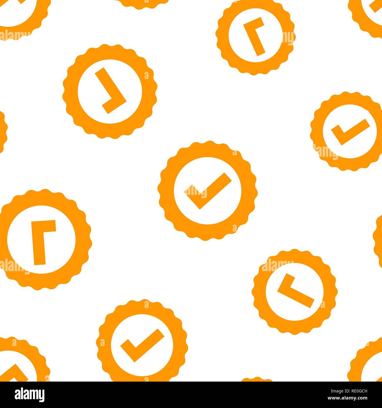 Approved certificate medal icon seamless pattern background. Check mark ...