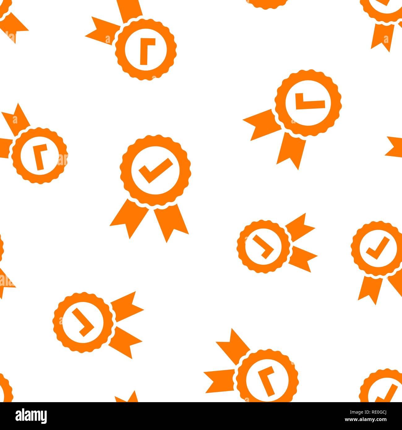 Approved certificate medal icon seamless pattern background. Check mark ...