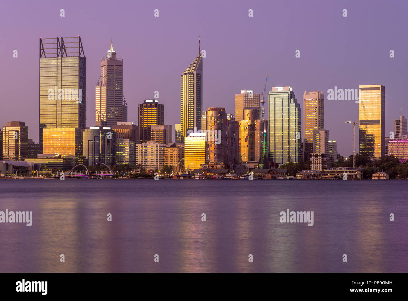 Western australia perth city skyline and swan river by night hi-res ...