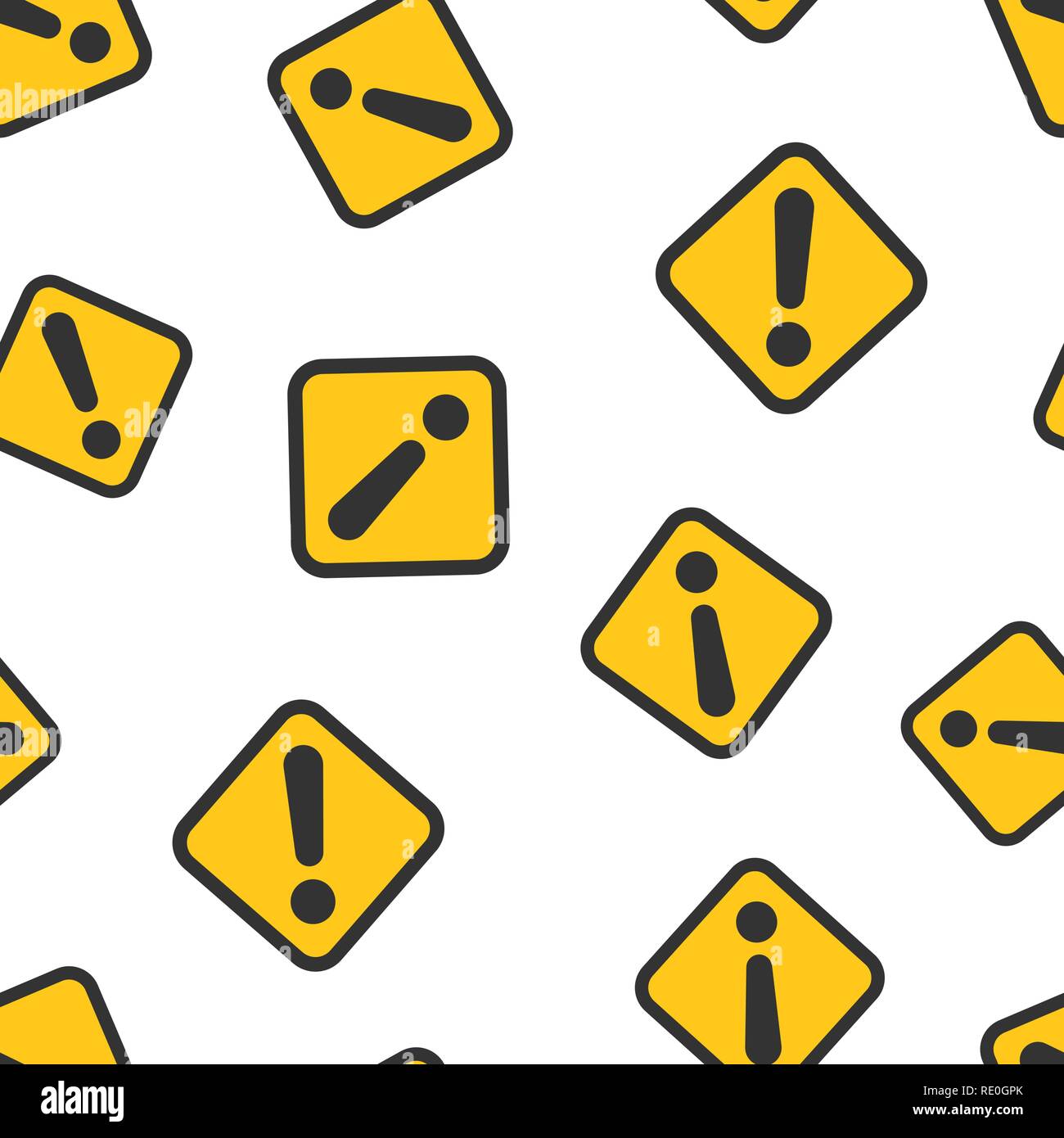 Exclamation mark icon seamless pattern background. Danger alarm vector ...