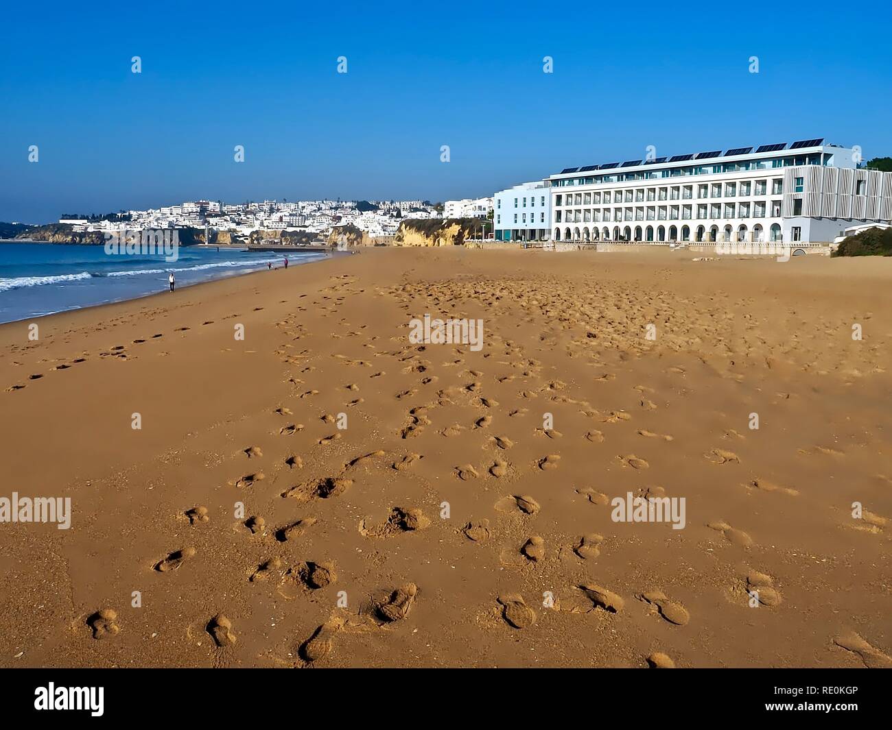 Wonderful long beach in Albufeira at the Algarve coast of Portugal with ...