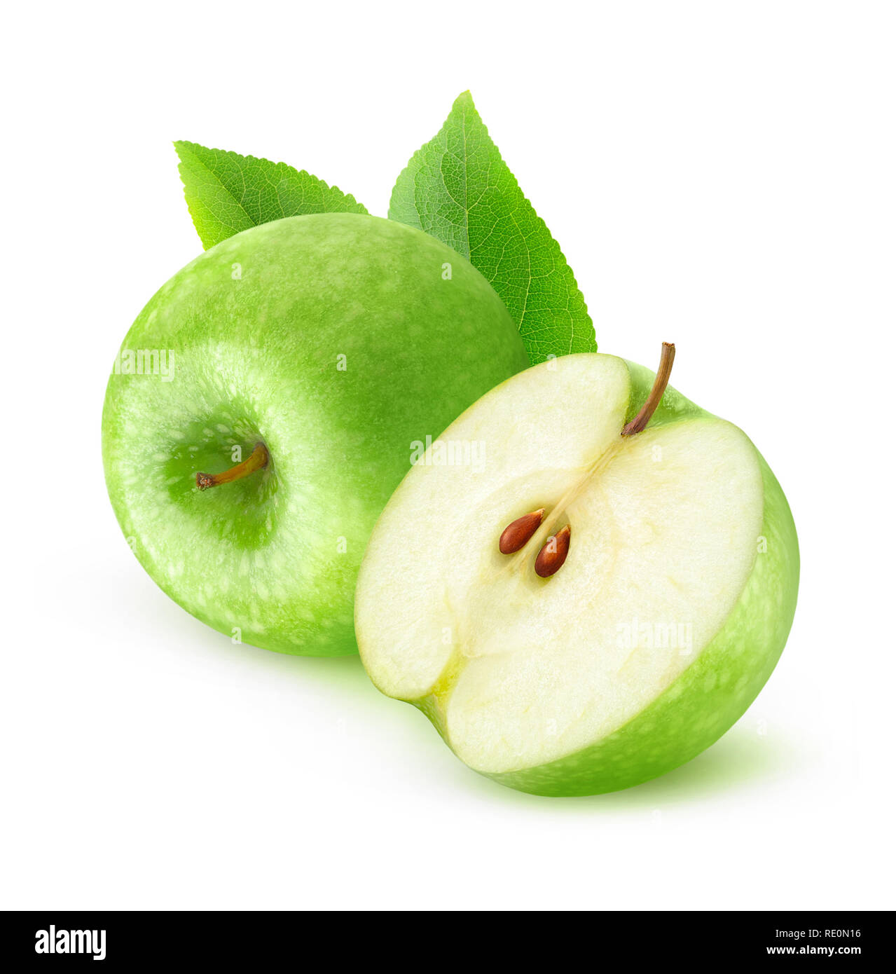 Isolated fruits. Cut green apples isolated on white background with ...